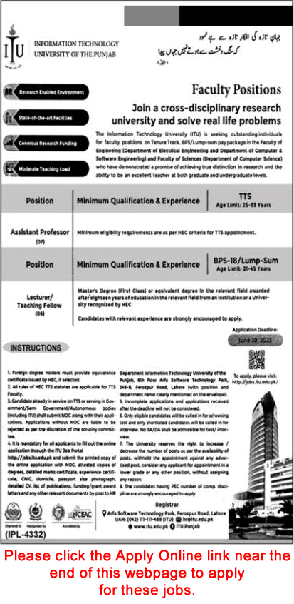 Information Technology University Lahore Jobs 2023 June Apply Online ...